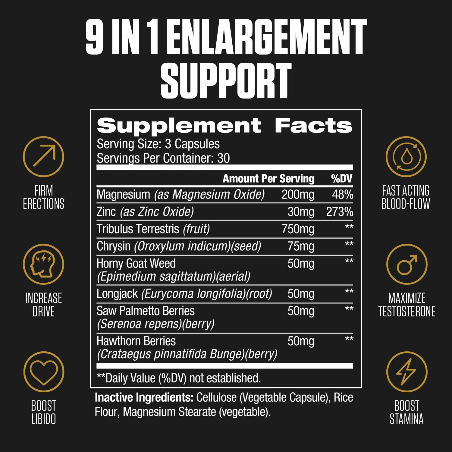 Erection Support for Men Fast Acting + Testosterone Enhancement | #1 Dosed Blood-Flow + Muscle Builder | Gain Muscle, Boost Libido, Firmness & Size | Grow 3-7" with 9 Powerful Ingredients - 90 Pills