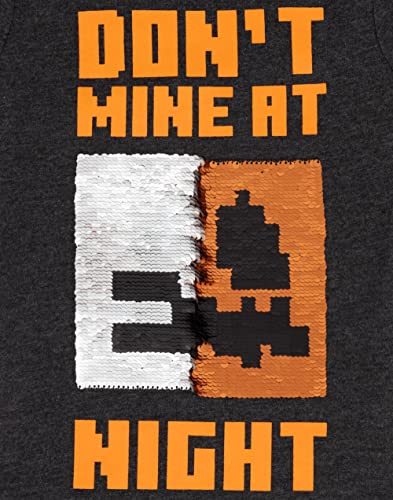 Minecraft Boys Halloween T-Shirt | Kids Dark Grey Flip Sequin Pumpkin Creeper Villains Tee | Skeleton Seasonal Costume Top