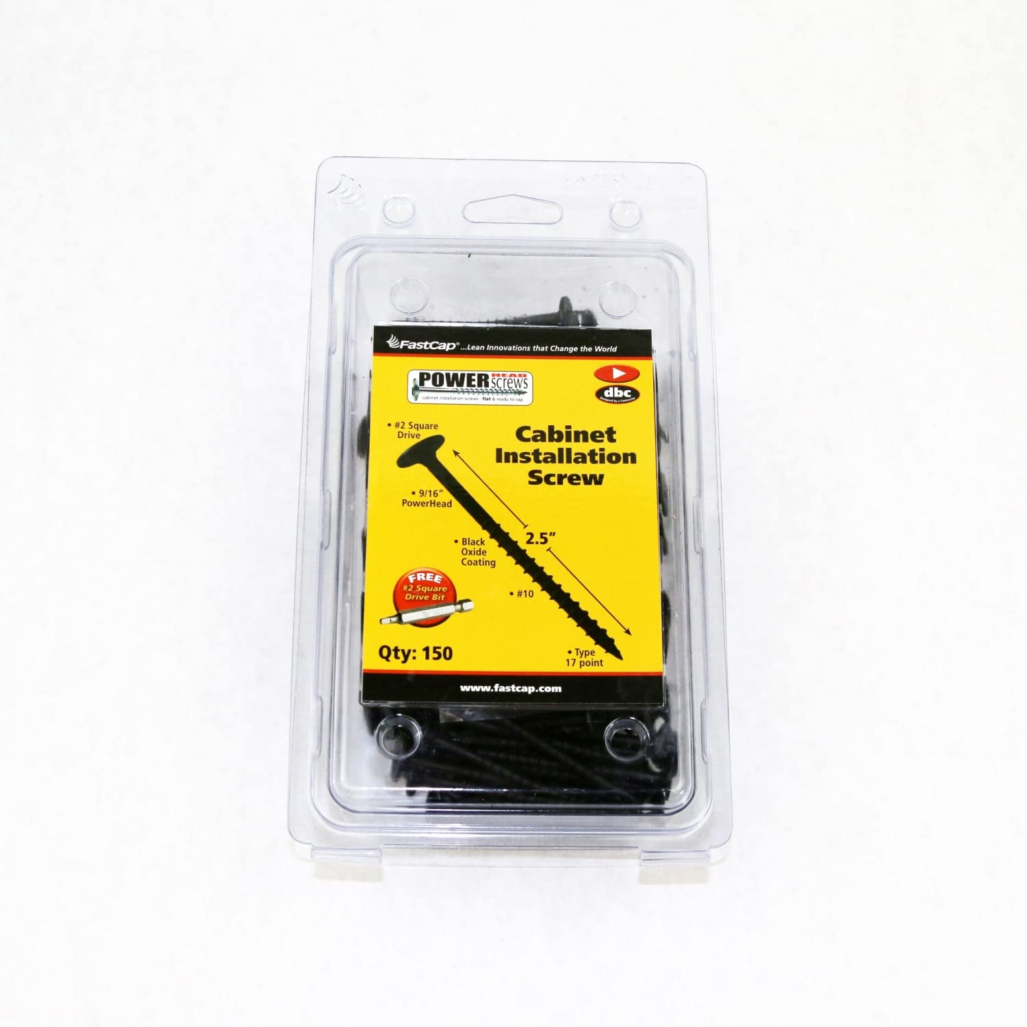FastCap PowerHead Wood Screws with Large Flat Head - Self-Tapping Point - 2.5", #2 Square Drive, Black Oxide Finish, 150-Pack - 09966