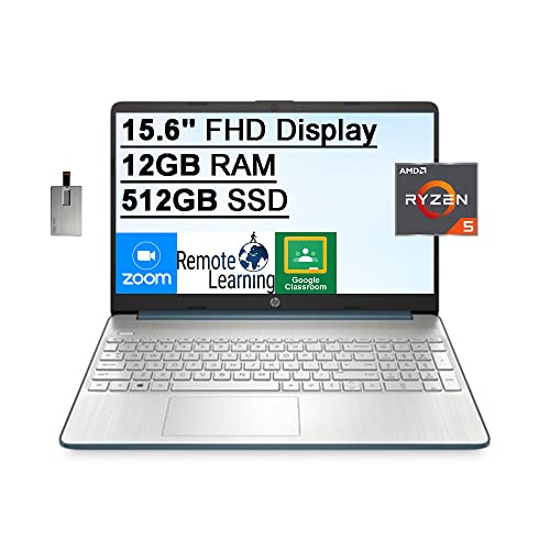 2021 HP 15.6" FHD Laptop Computer, AMD Ryzen 5-5500U Processor(Beats Intel i7-1065G7), 12GB RAM, 512GB PCIe SSD, AMD Radeon Graphics, HD Webcam, HDMI, Bluetooth, Wi-fi, Windows10, Blue, 32GB USB Card