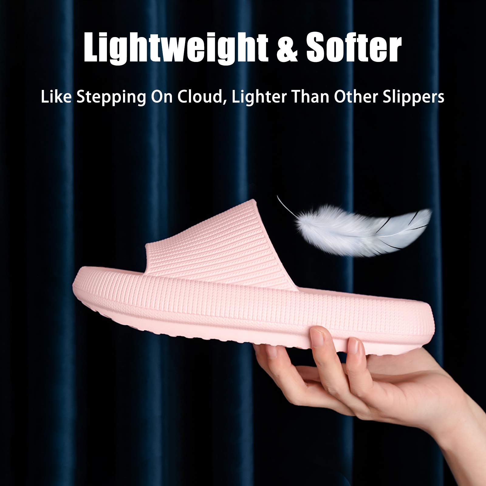 rosyclo Cloud Slippers for Women and Men, Pillow Slippers Massage Shower Bath Bathroom Soft Comfy Thick Sole Lady Garden House Cloud Cushion Slide Sandals Platform Shoes, Pink
