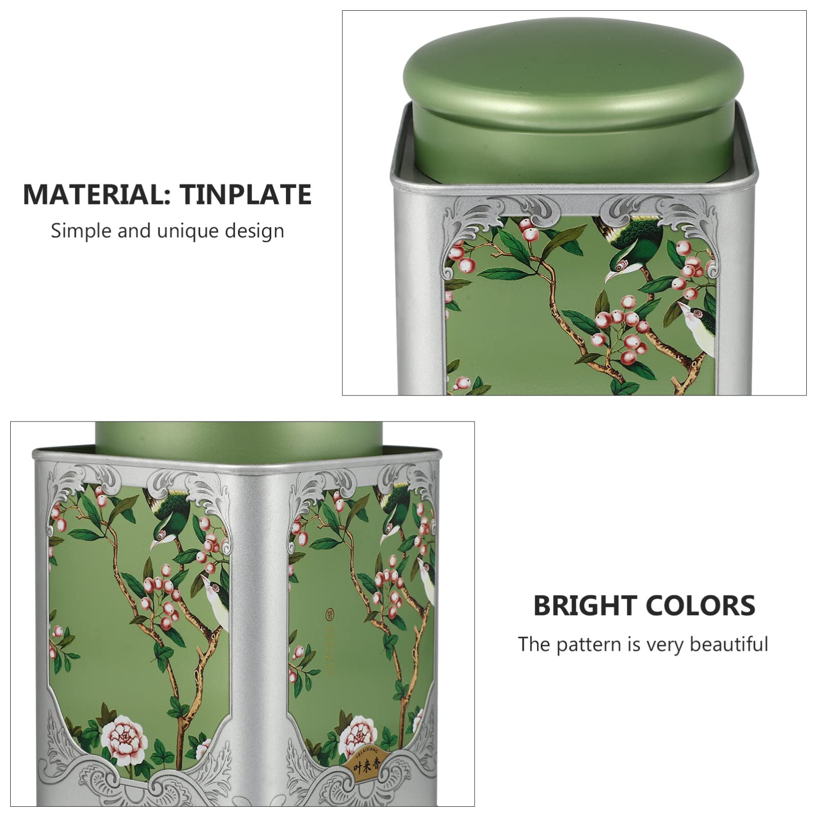 BESPORTBLE Tea Tin Canister with Airtight Double Lids, Airtight Loose Tea Canister Tinplate Empty Tin Chinese Style Tea Jar - Kitchen Canister for Loose Tea, Coffee, Candy, Herbs and Spices