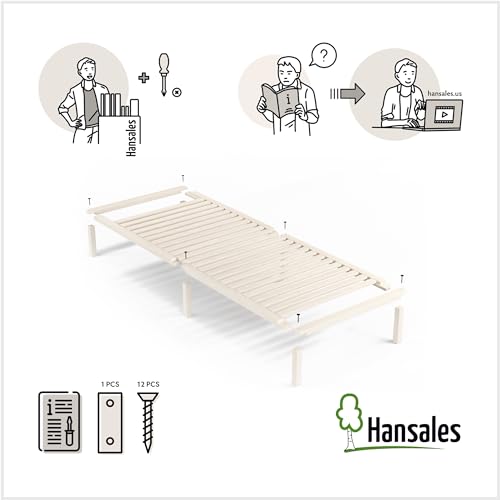 Hansales Bed Frame Lisette Full Size 54″ with Bed Slats - Light Wooden Platform Withstands up to 550 lbs - from Natural Solid Birch Hardwood FSC - Made in Europe - Japanese Style - Without Headboard