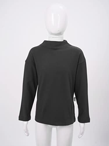 YiZYiF Kids Boys Girls Turtleneck Long Sleeves T-Shirts Thermal Tops Basic Solid Color Cotton Tee Undershirts Black 9-10 Years