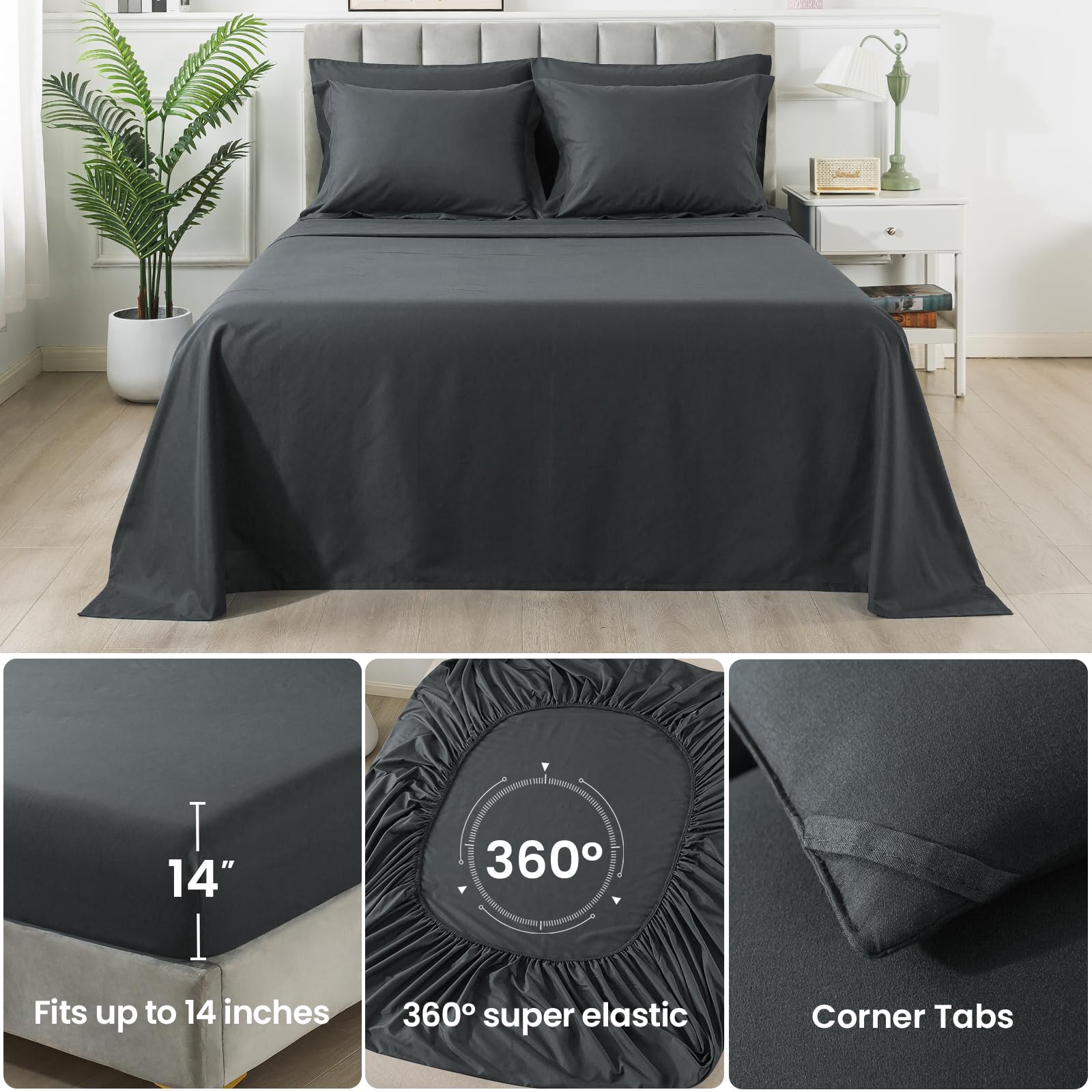 SameBed Twin Size Comforter Set, 5 Pieces Bed in a Bag, Bedding Sets with All Season Soft Quilted Lightweight Comforter, Flat Sheet, Fitted Sheet, 1 Pillow Sham, 1 Pillowcase, Dark Grey