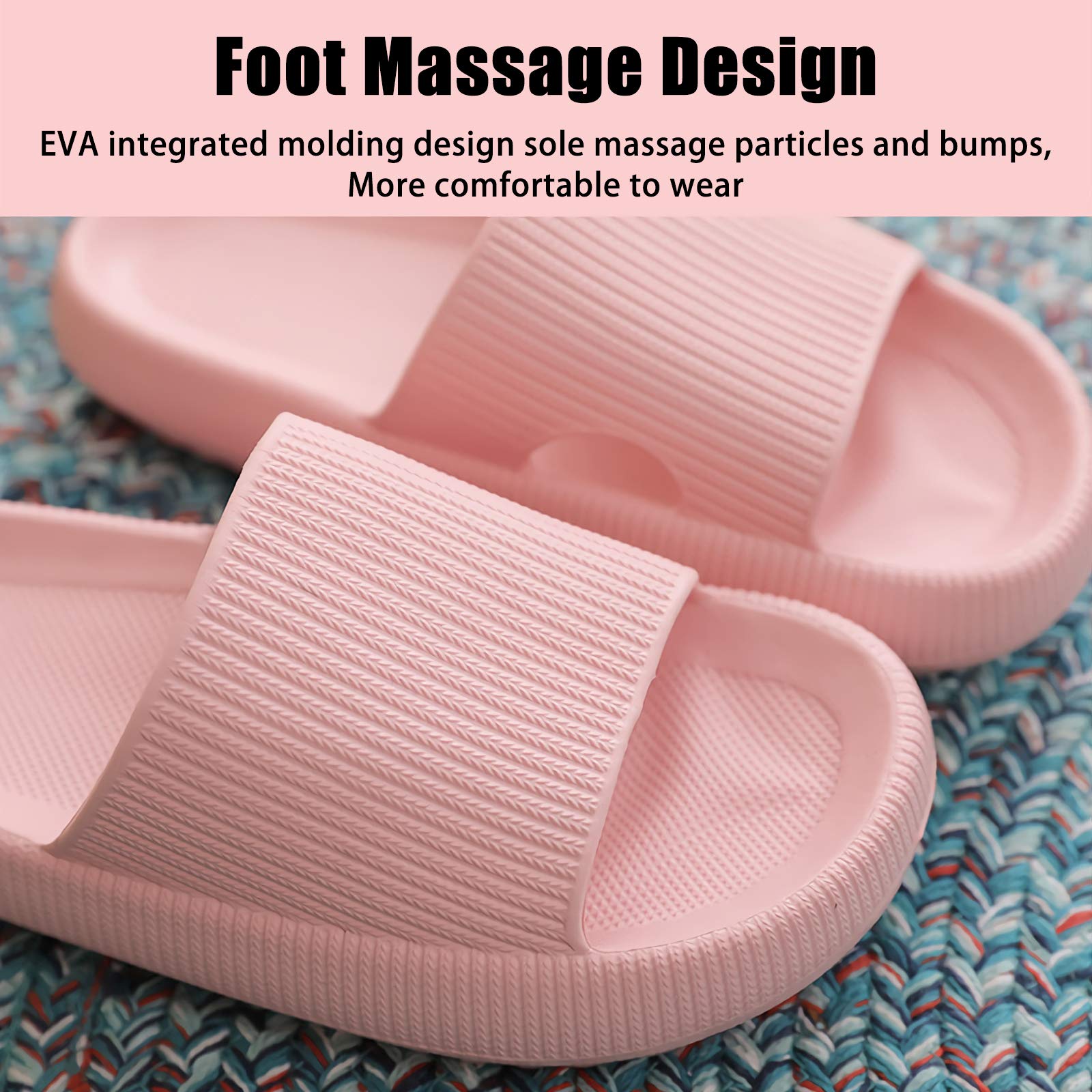 rosyclo Cloud Slippers for Women and Men, Pillow Slippers Massage Shower Bath Bathroom Soft Comfy Thick Sole Lady Garden House Cloud Cushion Slide Sandals Platform Shoes, Pink