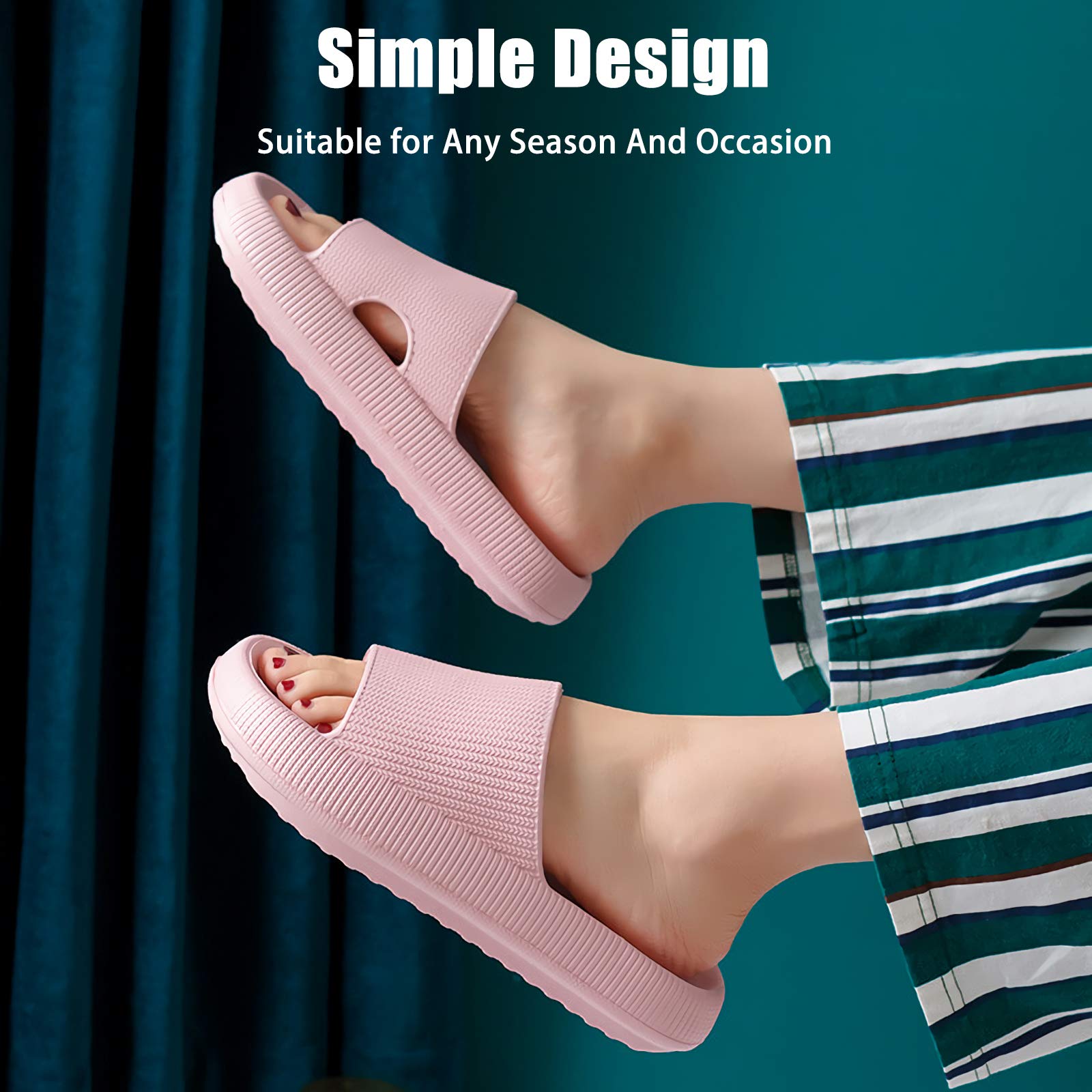 rosyclo Cloud Slippers for Women and Men, Pillow Slippers Massage Shower Bath Bathroom Soft Comfy Thick Sole Lady Garden House Cloud Cushion Slide Sandals Platform Shoes, Pink