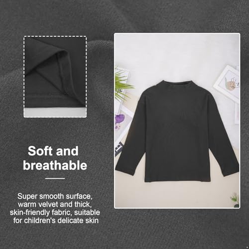 YiZYiF Kids Boys Girls Turtleneck Long Sleeves T-Shirts Thermal Tops Basic Solid Color Cotton Tee Undershirts Black 9-10 Years