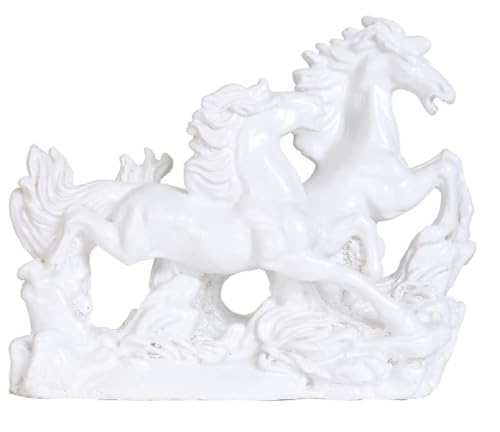 TREEMAISON Vastu White Running Horses for Prosperity | Positive Energy & Good Luck Showpiece | Resin Decor for Home & Office | Health & Wealth Enhancement