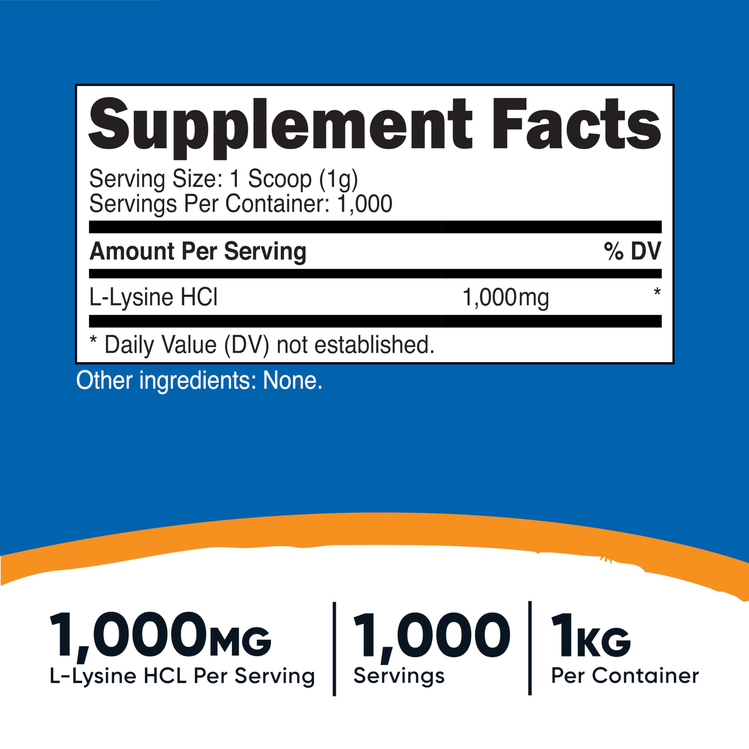 Nutricost L-Lysine Powder 1KG (2.2lbs) - Pure L-Lysine, Non-GMO, Gluten Free