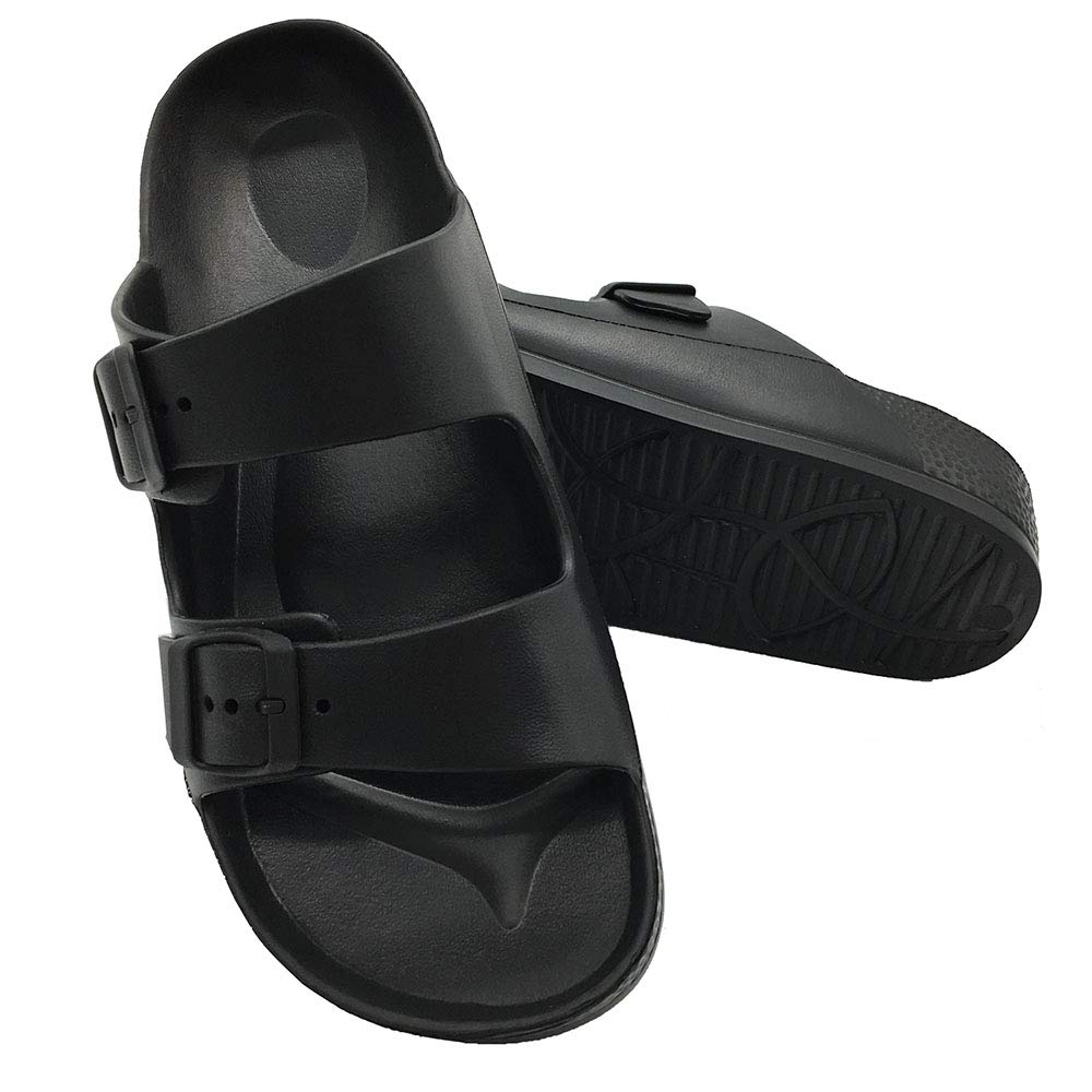 Luffymomo Adjustable Slip on Eva Double Buckle Slides for Womens (10 M US Black)