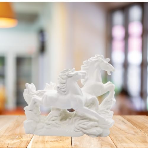 TREEMAISON Vastu White Running Horses for Prosperity | Positive Energy & Good Luck Showpiece | Resin Decor for Home & Office | Health & Wealth Enhancement