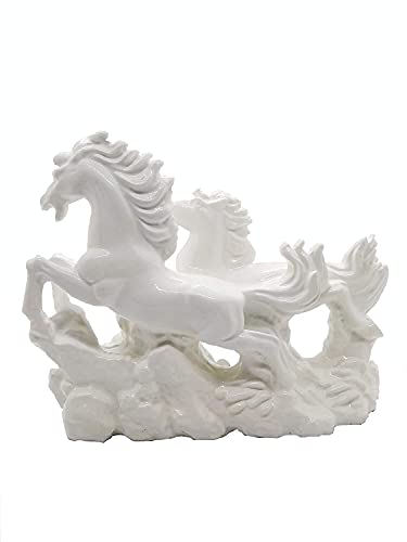 TREEMAISON Vastu White Running Horses for Prosperity | Positive Energy & Good Luck Showpiece | Resin Decor for Home & Office | Health & Wealth Enhancement
