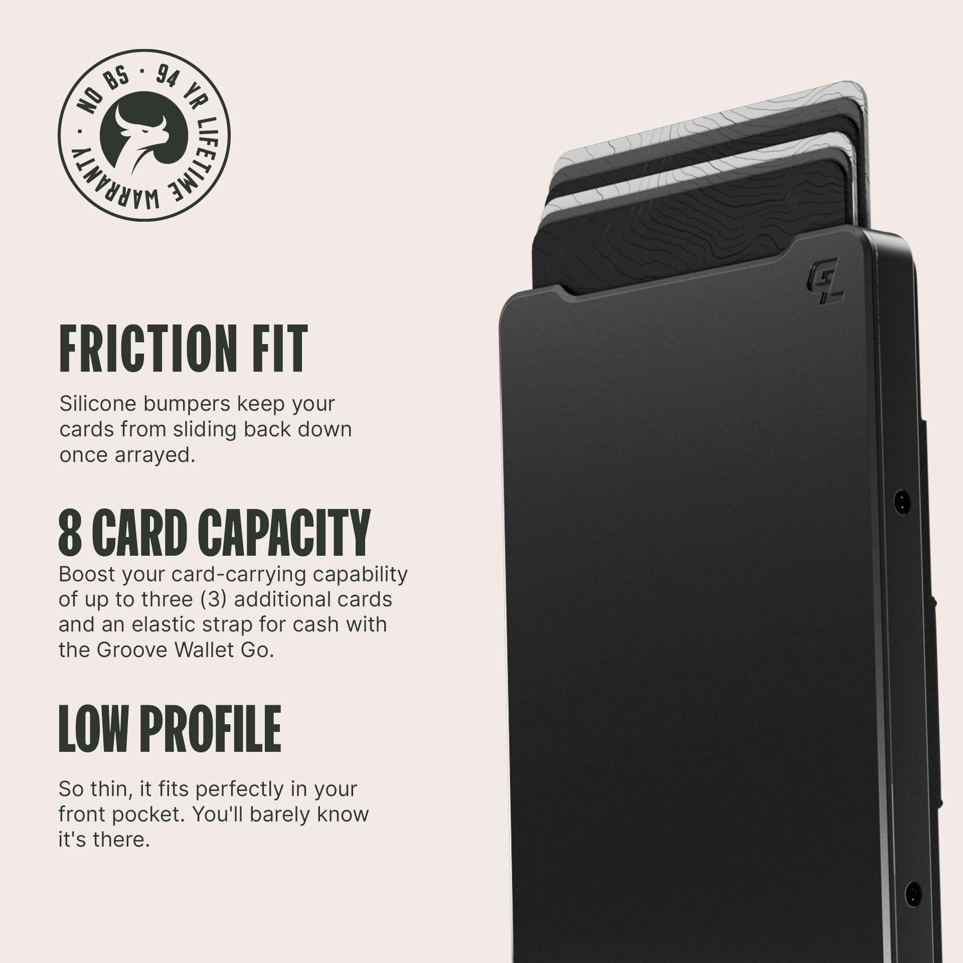 Groove Life Groove Wallet Gun Metal/Black Leather Go Mens Minimalist Aluminum Credit Card Holder, Magnetic Thumb Swipe, RFID Blocking, Magsafe, Genuine Leather Attachment, Lifetime Coverage