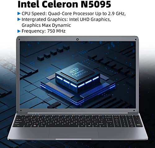 SGIN Laptop 15.6 Inch 12GB DDR4 512GB SSD, Windows 11 Laptops with Intel Celeron N5095, FHD 1920x1080, Dual Band WiFi, 2xUSB 3.0, Up to 2.9Ghz, Bluetooth 4.2, Supports 512GB TF Card Expansion, Gray