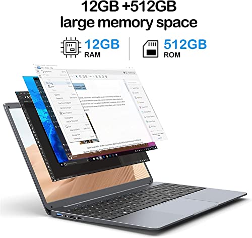 SGIN Laptop 15.6 Inch 12GB DDR4 512GB SSD, Windows 11 Laptops with Intel Celeron N5095, FHD 1920x1080, Dual Band WiFi, 2xUSB 3.0, Up to 2.9Ghz, Bluetooth 4.2, Supports 512GB TF Card Expansion, Gray