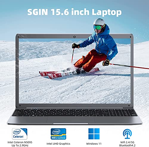 SGIN Laptop 15.6 Inch 12GB DDR4 512GB SSD, Windows 11 Laptops with Intel Celeron N5095, FHD 1920x1080, Dual Band WiFi, 2xUSB 3.0, Up to 2.9Ghz, Bluetooth 4.2, Supports 512GB TF Card Expansion, Gray