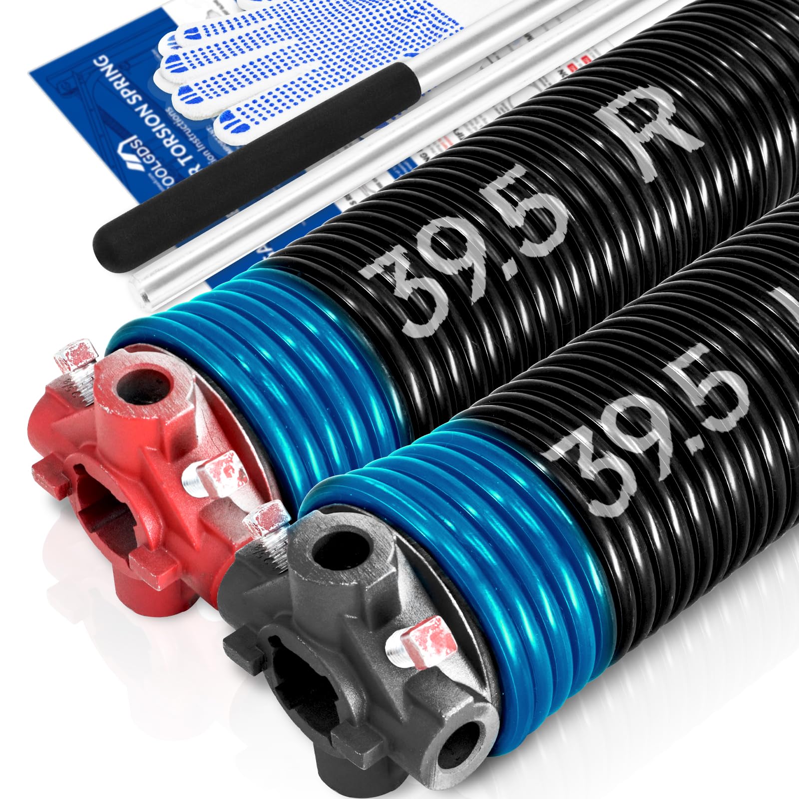 YoToolGDS Pair of 2 5/8" Garage Door Torsion Springs Set with Non-Slip Winding Bars&Gloves, Precision Electrophoresis Oil-Free Black Coated for Replacement, MIN 16,000 Cycles (0.283 x 2-5/8" x 39.5'')