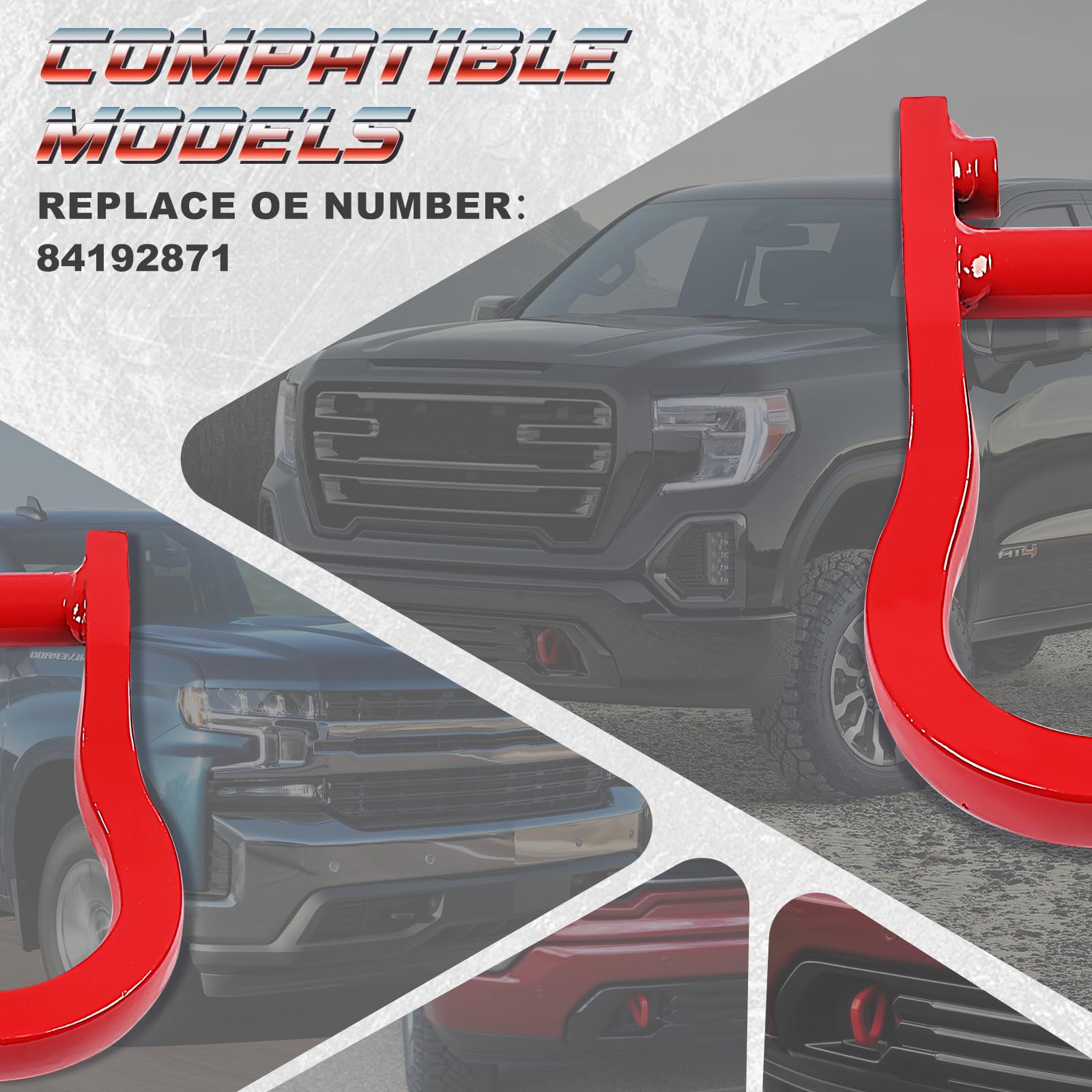 Pair of Front Tow Hooks Compatible with 2007-2019 Chevy Silverado GMC Sierra 1500 2019 Chevy Silverado GMC Sierra 1500 LD Replace OE Number 84192871