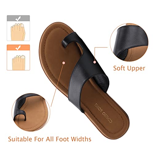 CentroPoint Women's Bunion Sandals Orthopedic Toe Ring Slides Flip Flops Fashion Slip On Flat Shoes(Black PU, Numeric_8)
