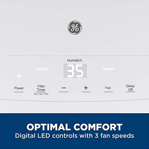 GE APPLIANCES GE Dehumidifier 20 Pint, Ideal for High Humidity Areas, Complete with Empty Bucket Alarm, Clean Filter Alert & LED Digital Controls, White Portable Dehumidifer