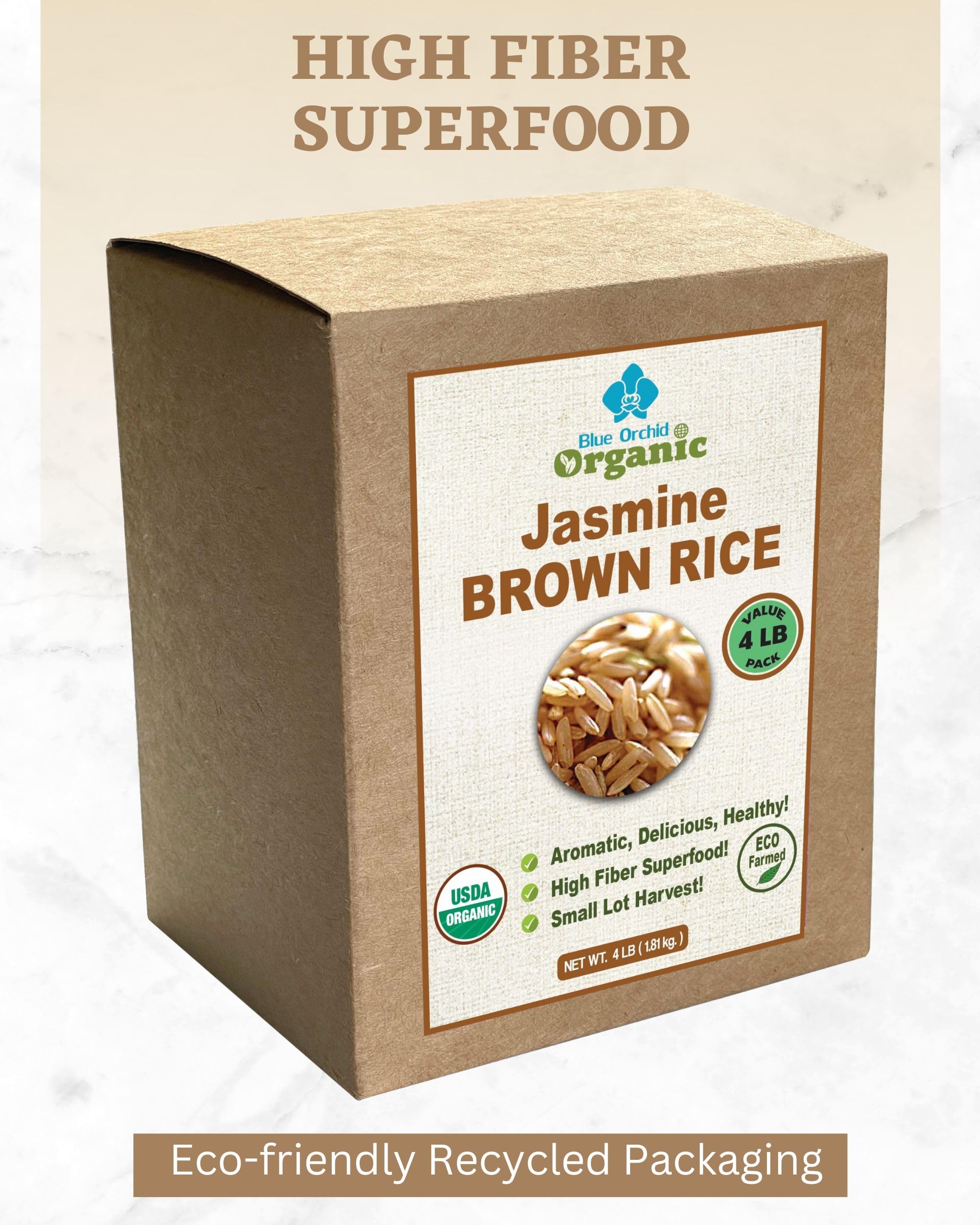 Organic Brown Jasmine Rice from Thailand - Whole Grain Vegan Natural Healthy Superfood Gluten-free - 4 LB