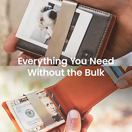 Forrest & Harold F&H Minimalist Men's Wallet RFID Blocking Wallet, Slim Leather Wallet Money Metal Clip Holds 8 Cards, Back and Front Pocket Wallets, Charcoal/Rust