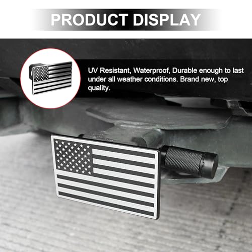 ZBGUN 2 PCS American Flag Car Tow Hook Dust Plug, 2In Heavy Metal Anti-theft Trailer Hitch Lock with 2 Keys, Universal Durable Square Truck Trailer Receiver Protective Accessories for Car SUV (Silver)
