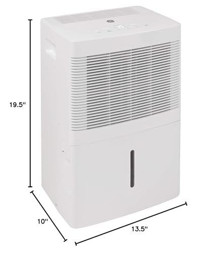 GE APPLIANCES GE Dehumidifier 20 Pint, Ideal for High Humidity Areas, Complete with Empty Bucket Alarm, Clean Filter Alert & LED Digital Controls, White Portable Dehumidifer