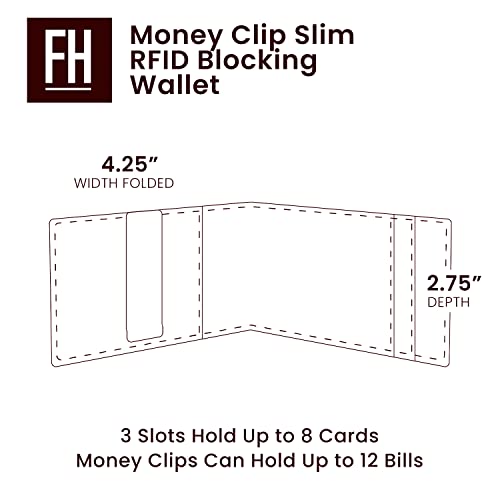 Forrest & Harold F&H Minimalist Men's Wallet RFID Blocking Wallet, Slim Leather Wallet Money Metal Clip Holds 8 Cards, Back and Front Pocket Wallets, Charcoal/Rust