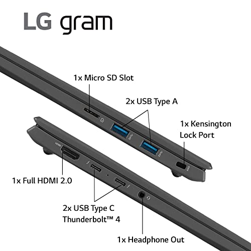 LG gram (2022) 17Z90Q Ultra Lightweight Laptop, 17" (2560 x 1600) IPS Display, Intel Evo 12th Gen i7 1260P Processor, 32GB LPDDR5, 2TB NVMe SSD, FHD Webcam, WiFi 6E, Thunderbolt 4, Windows 11, Gray