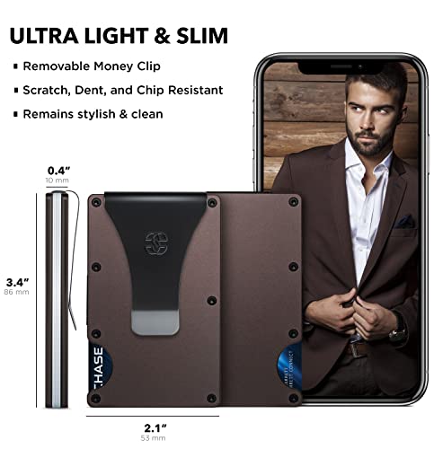 Suavell Slim Metal Wallet for Men - Minimalist Modern Wallet - RFID Card Holder w Money Clip - Thin, Smart Wallet - Front Pocket Wallet - Aluminum Credit Card Holder (Bronze Element 2.0)