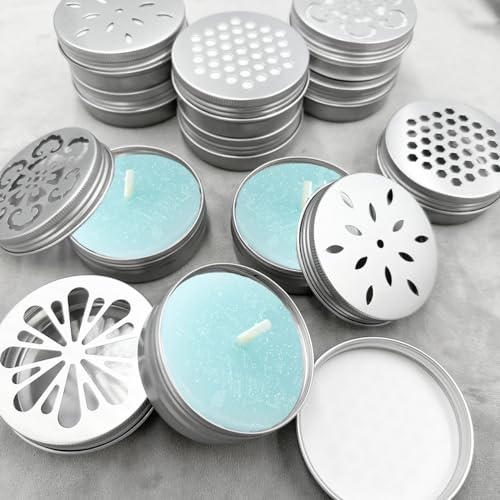2 Ounce Aluminum Tin Cans, 24Pcs Empty Storage Containers with Hollow Lids,60ml Metal Tin Cans Screw Lid Round Jars Sample for Aromatherapy Air Freshener Candles Salve Spices Candies