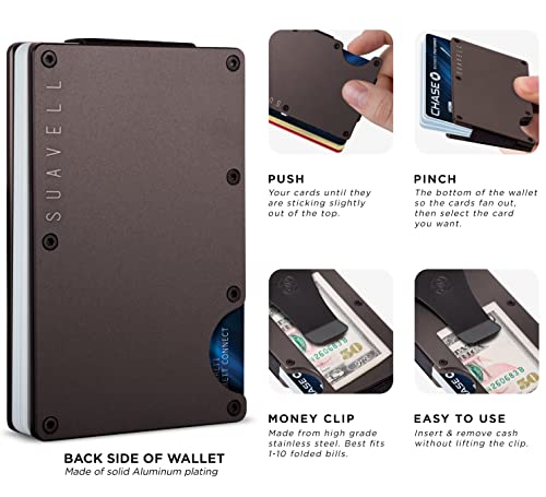 Suavell Slim Metal Wallet for Men - Minimalist Modern Wallet - RFID Card Holder w Money Clip - Thin, Smart Wallet - Front Pocket Wallet - Aluminum Credit Card Holder (Bronze Element 2.0)
