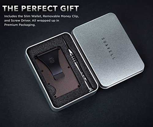 Suavell Slim Metal Wallet for Men - Minimalist Modern Wallet - RFID Card Holder w Money Clip - Thin, Smart Wallet - Front Pocket Wallet - Aluminum Credit Card Holder (Bronze Element 2.0)