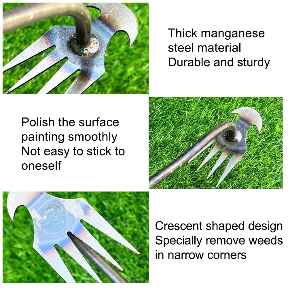 New Weeding Artifact Uprooting Weeding Tool, Upgrade Garden Weed Pulling Tool, Manganese Steel Forged Weed Puller 4 Teeth Dual Purpose Weeder with Handle for Garden Yard Farm (B-Iron Handle)