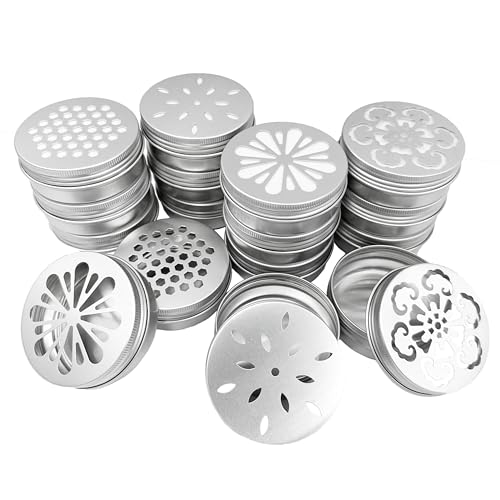 2 Ounce Aluminum Tin Cans, 24Pcs Empty Storage Containers with Hollow Lids,60ml Metal Tin Cans Screw Lid Round Jars Sample for Aromatherapy Air Freshener Candles Salve Spices Candies