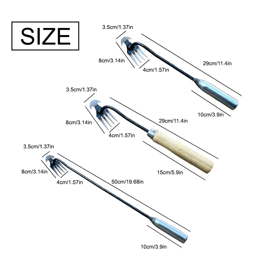 New Weeding Artifact Uprooting Weeding Tool, Upgrade Garden Weed Pulling Tool, Manganese Steel Forged Weed Puller 4 Teeth Dual Purpose Weeder with Handle for Garden Yard Farm (B-Iron Handle)