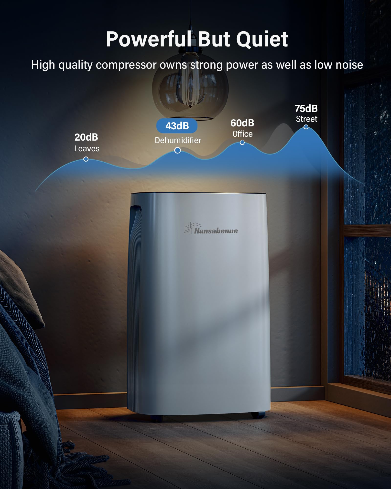Hansabenne 50-Pints Dehumidifier for Basements - 4500 Sq. Ft. Dehumidifier with Auto or Manual Drainage - Compact Dehumidifier with Intelligent Humidity Control | Auto Defrost | Dry Clothes