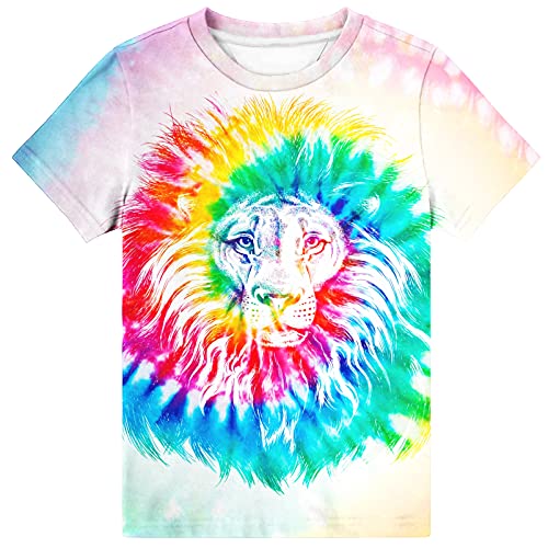 Hgvoetty Boys Colorful Shirt Unisex 3D Tie Dye T-Shirts for Girls Animal Top Tees for Kids 8-10 Years