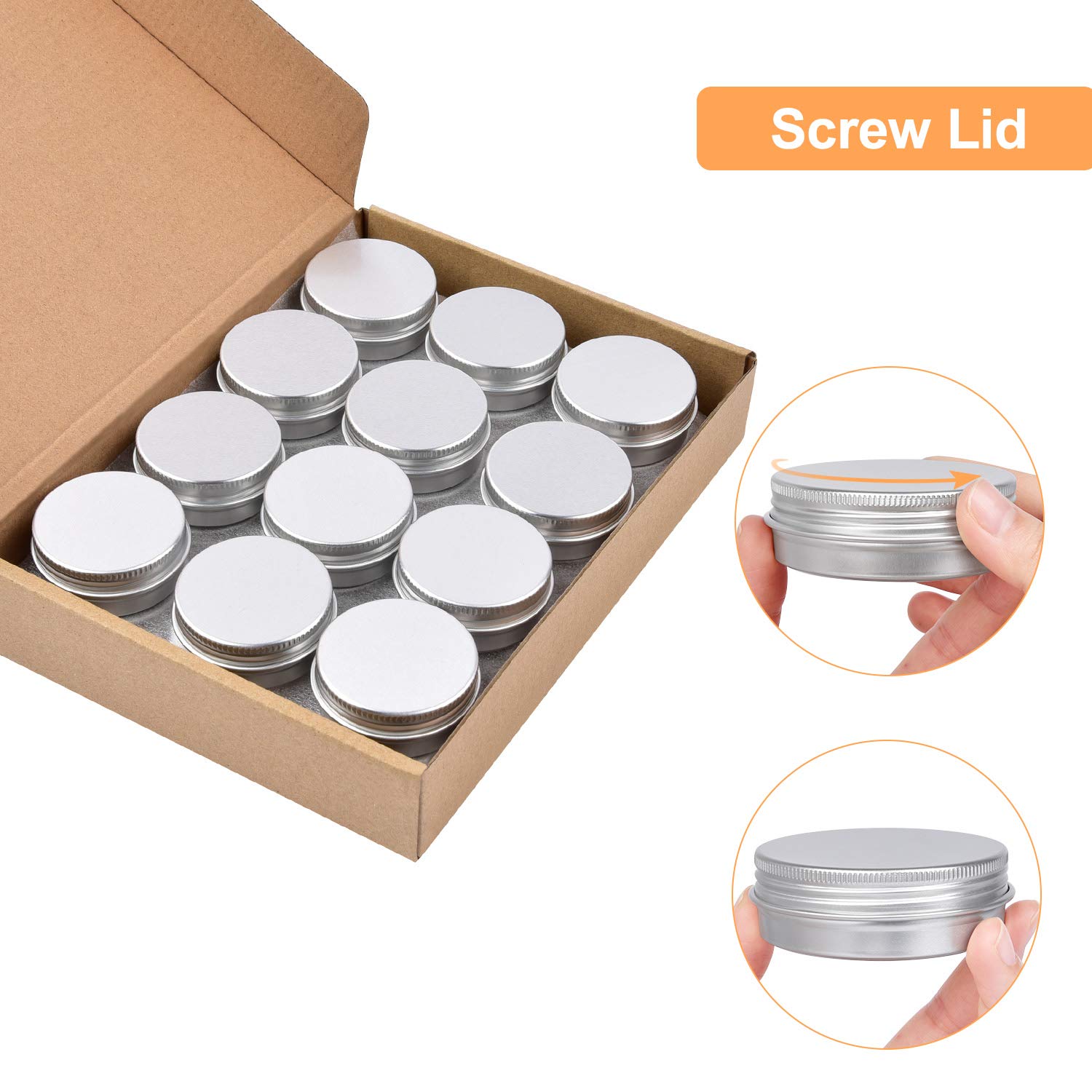Aluminum Tin Cans, 24PCS 2 Oz Metal Round Containers Screw Lid Empty Small Travel Tins for Candles, Salve, Cosmetics