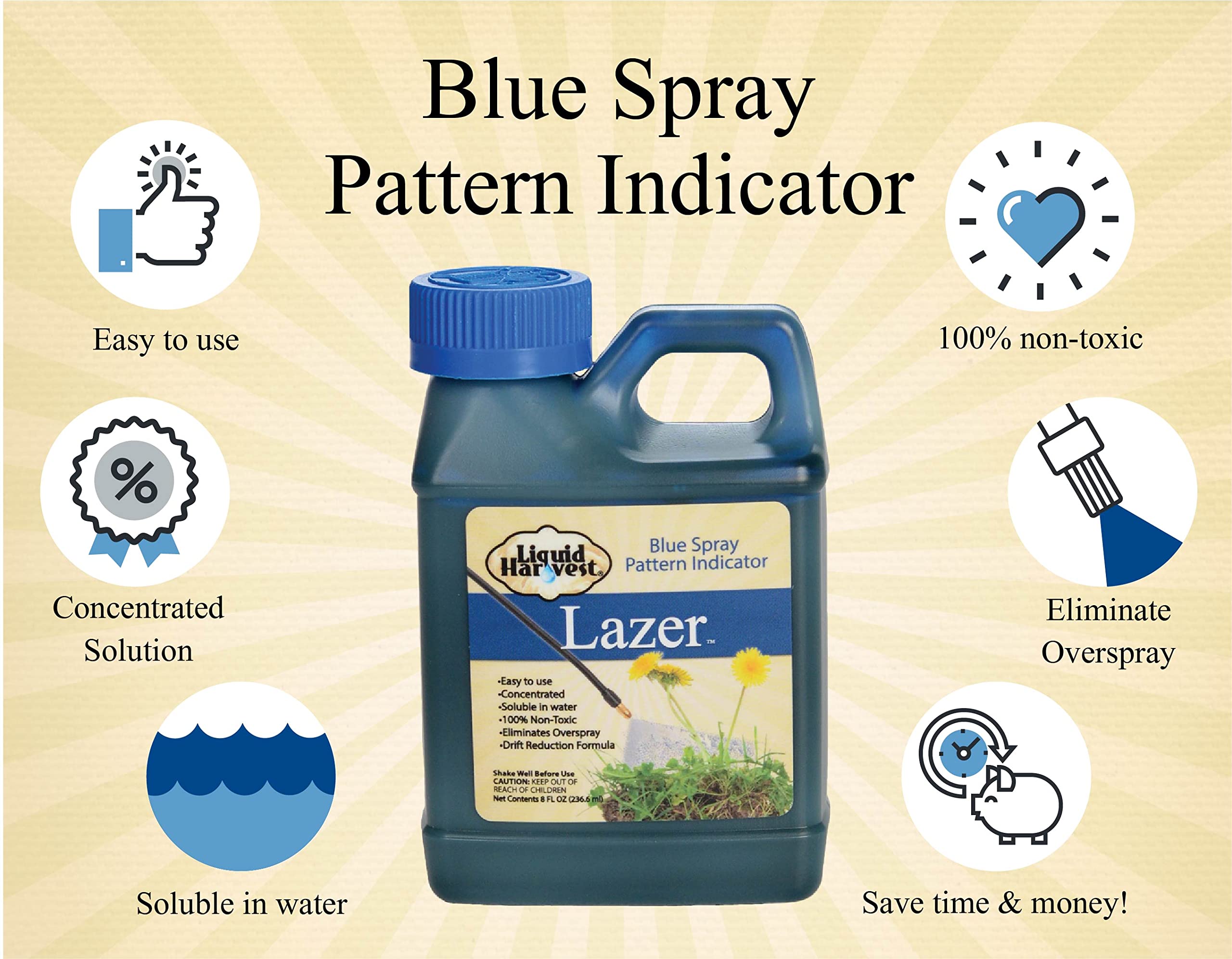 Liquid Harvest Lazer Blue Spray Pattern Indicator 8 oz, Surfactant 8 oz, and Mesotrione 8 oz Bundle for Effective Weed Control