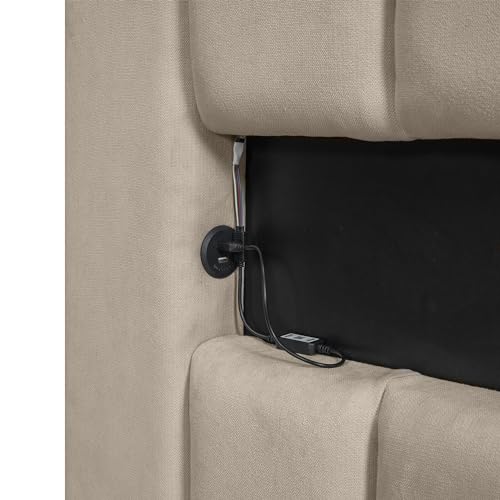 GLORHOME Queen Size Upholstered Platform Bed with LED Headboard and USB Charging Ports, Wooden Bed Frame,Beige