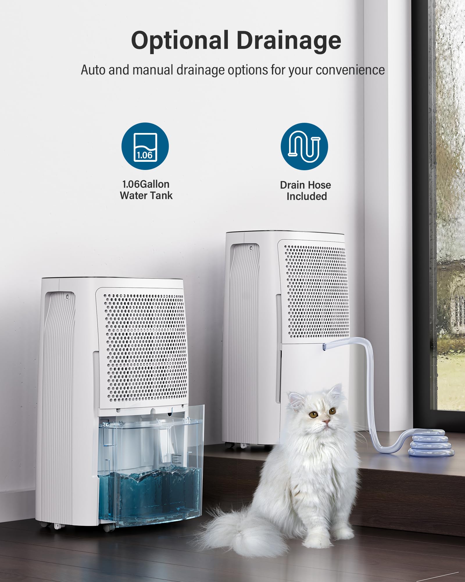 Hansabenne 50-Pints Dehumidifier for Basements - 4500 Sq. Ft. Dehumidifier with Auto or Manual Drainage - Compact Dehumidifier with Intelligent Humidity Control | Auto Defrost | Dry Clothes