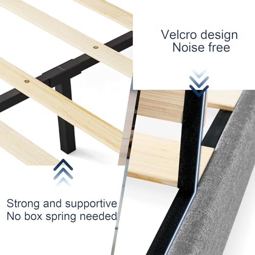 Molblly Twin Bed Frame with Upholstered Headboard, Strong Frame and Wooden Slats Support, Non-Slip and Noise-Free, No Box Spring Needed, Easy Assembly, Light Grey