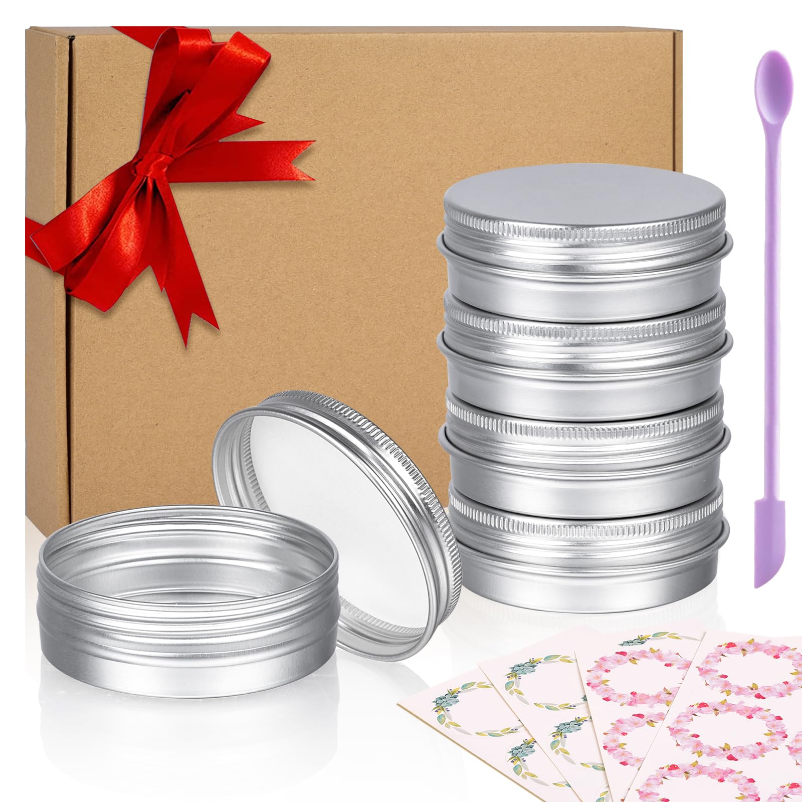 Aluminum Tin Cans, 24PCS 2 Oz Metal Round Containers Screw Lid Empty Small Travel Tins for Candles, Salve, Cosmetics