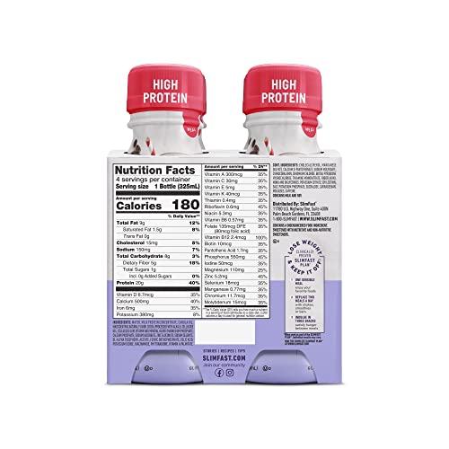 SlimFast Advanced Energy High Protein Meal Replacement Shake, Rich Chocolate, 20g of Ready to Drink Protein with Caffeine, 11 Fl. Oz Bottle, 4 Count (Packaging May Vary)
