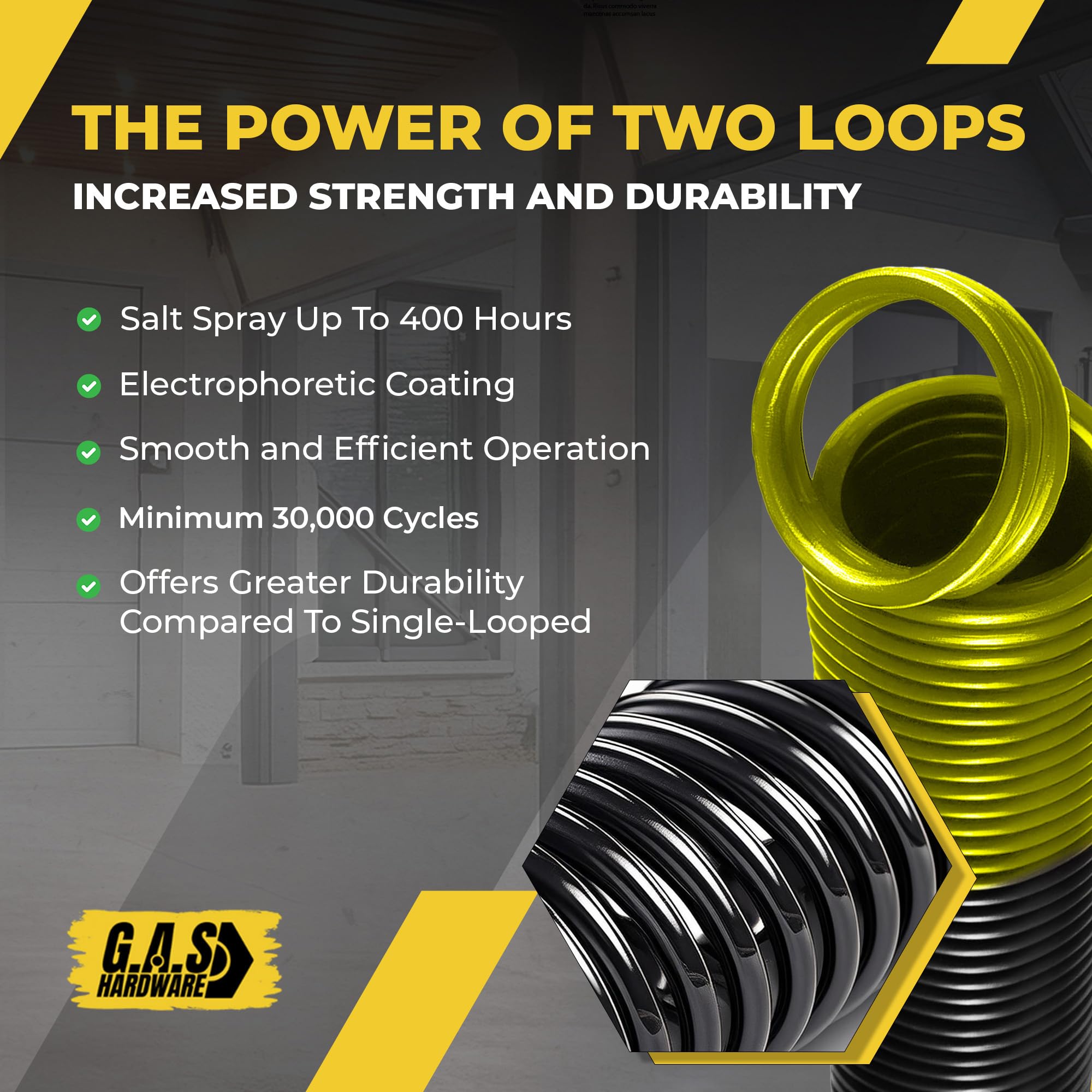 G.A.S Hardware 130 lb. Heavy-Duty Double-Looped Garage Door Extension Spring (2-Pack) - Yellow | Springs for Garage Door Repair Garage Hardware Parts (130-Yellow)