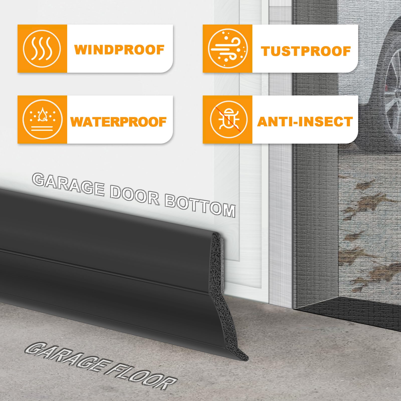 Universal Garage Door Threshold Seals Bottom Rubber Replacement, weatherproofing Garage Door Weather Stripping with Nails (32.8ft)