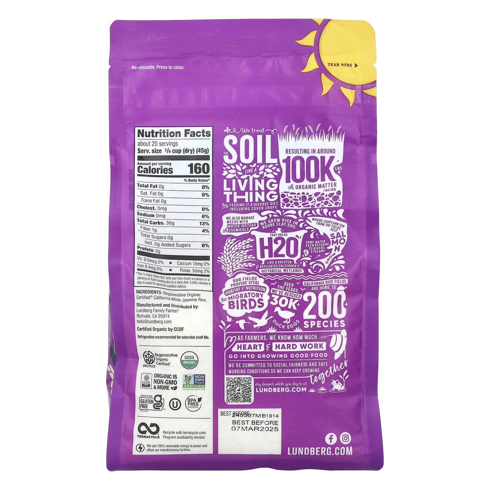 Organic California White Jasmine Rice 2 lb Bag(S)